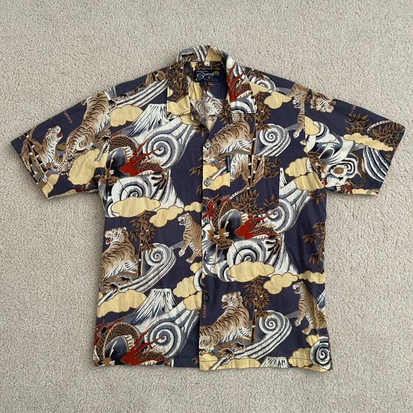 Stussy | Shirts | Stussy Vintage Button Up Dragon Tiger Hawaiian Shirt ...